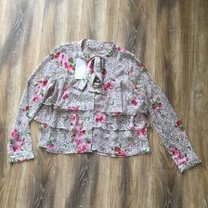 Zara | Tops | Zara Ruffle Star And Floral Tie Front Blouse Nwt | Poshmark